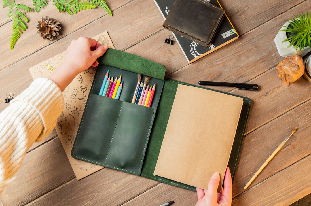 Genuine Leather Green Notebook Customizable, Stamped Cover Personalize ...