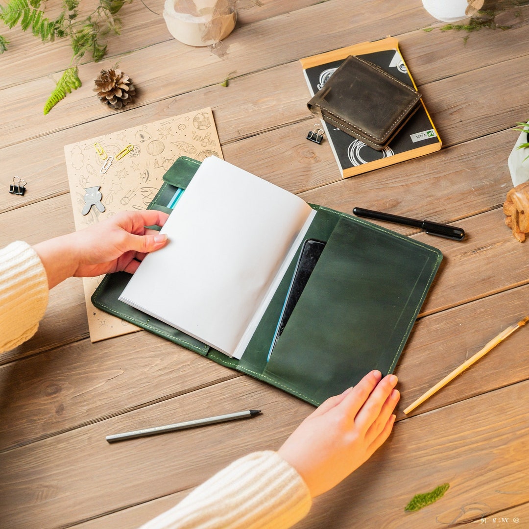 Engraved Green Leather Journal Custom Notepad Holder, Hand Crafted A5 ...