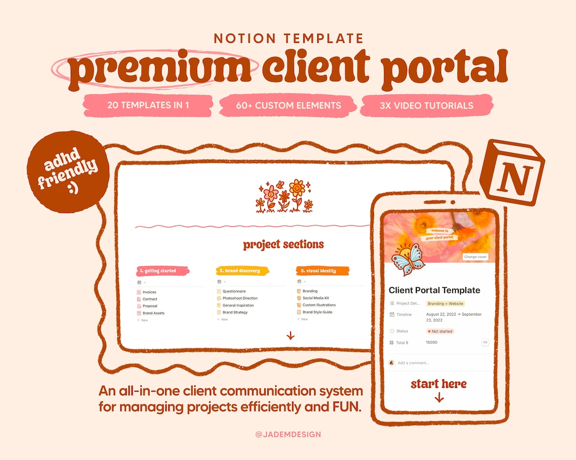 Notion Client Portal Template, Project Management, Client Onboarding, Client Communication, Adhd ...