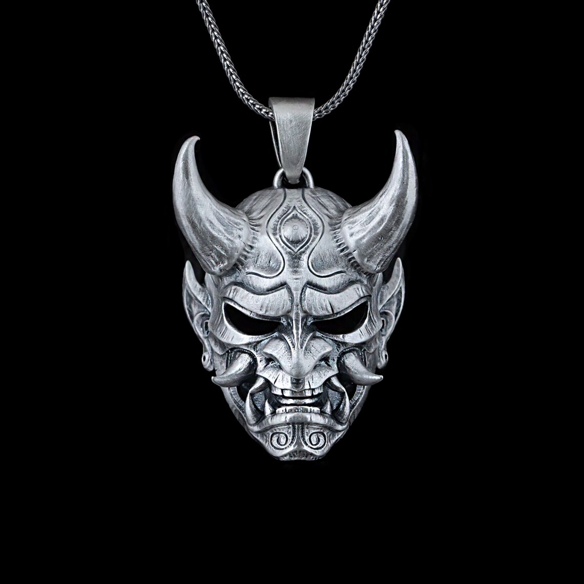 Japanese Oni Mask Silver Pendant,silver Handcrafted Pendant,gothic ...