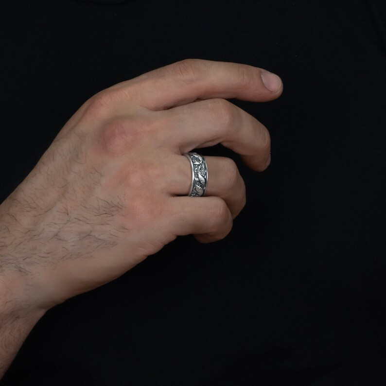 Carp Koi Japanese Ring, Fish Ring for Men, 3D Fish Jewelry, Sterling ...