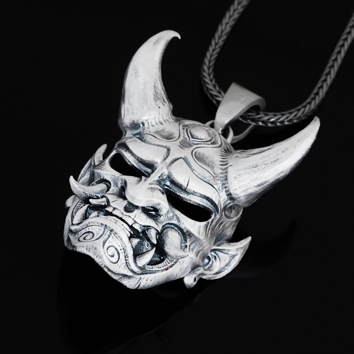 Japanese Oni Mask Silver Pendant,silver Handcrafted Pendant,gothic ...