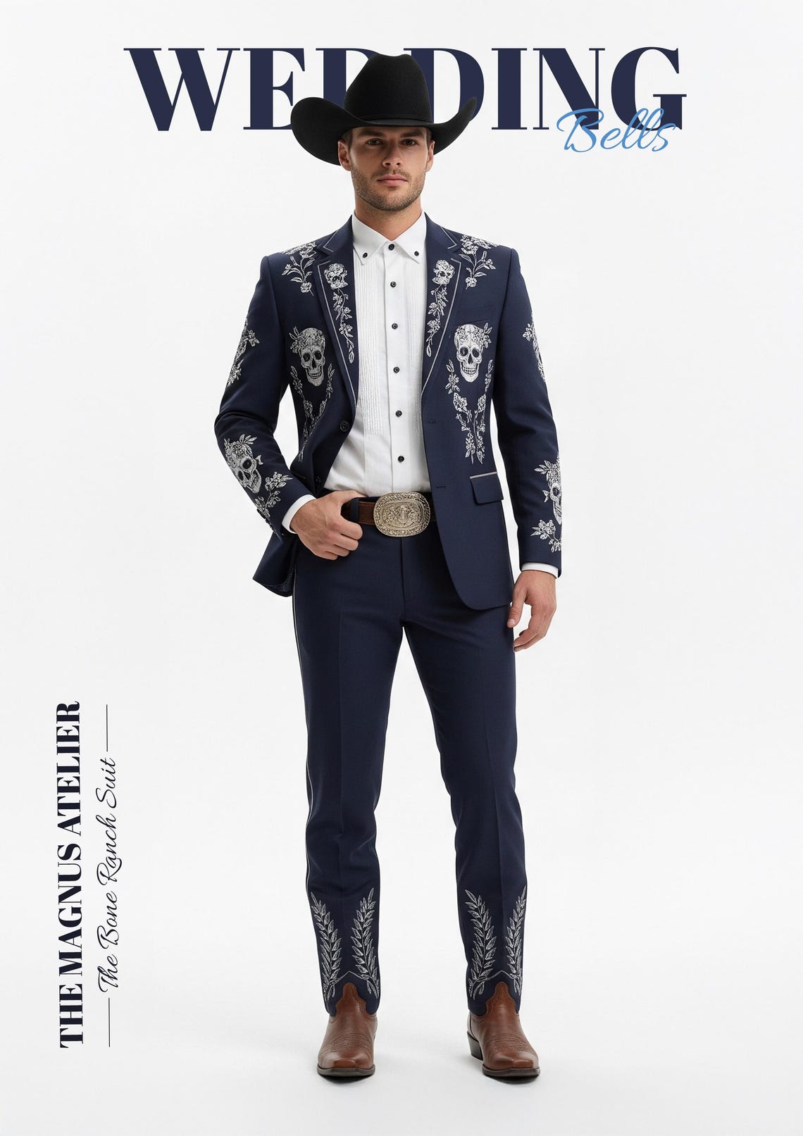 Embroidered Navy Western Cowboy Suit: Skull Rodeo Outfit - 2-piece - Etsy