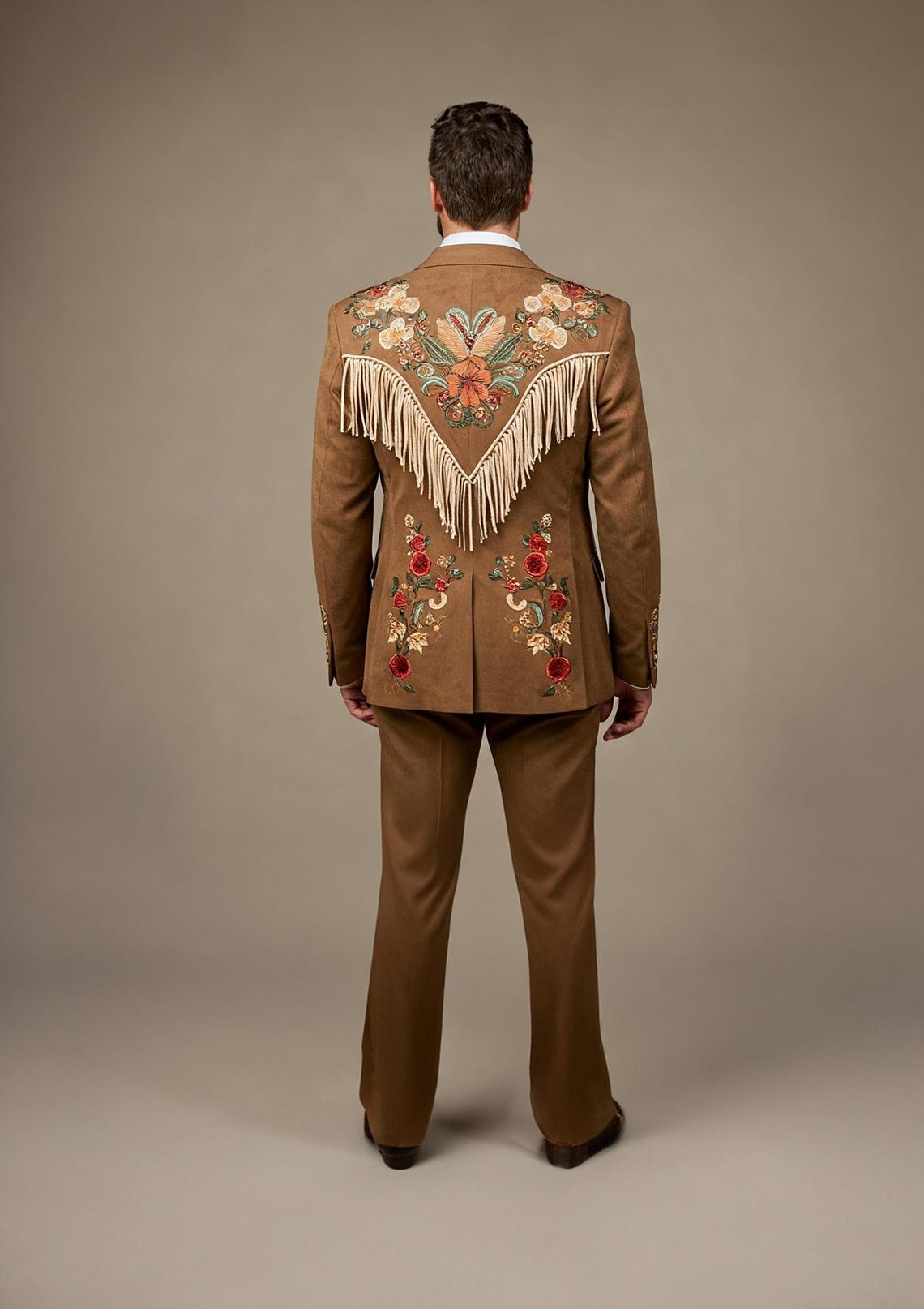 Men's Embroidered Cowboy Wedding Suit: Rustic Fringe Jacket & Floral ...