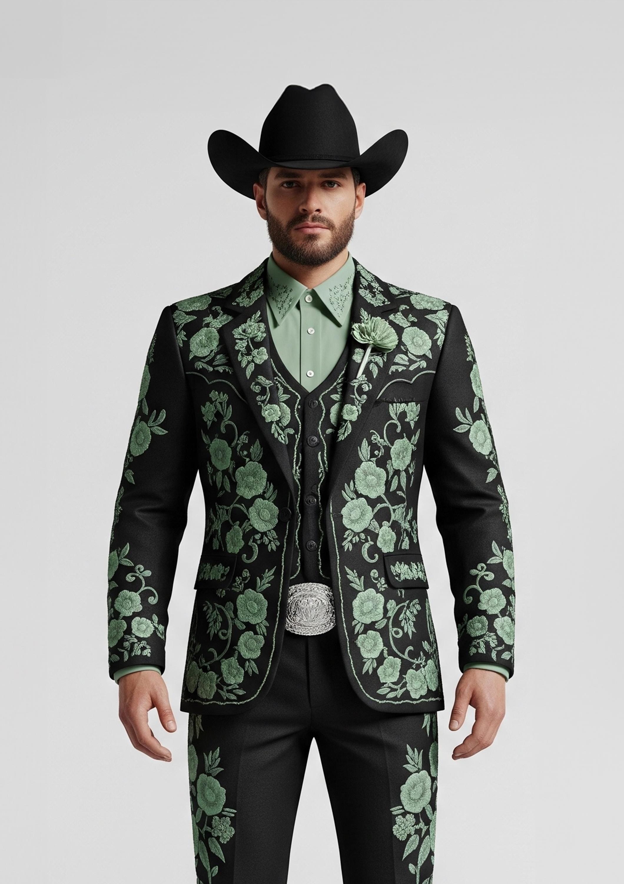 Embroidered Cowboy Suit – Men's Black Western 3-piece Wedding Outfit - Etsy