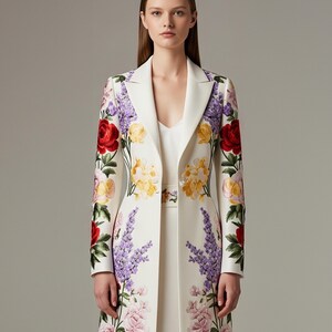 Floral Embroidered Long Coat With Satin Dress: Elegant Evening Wear Set ...