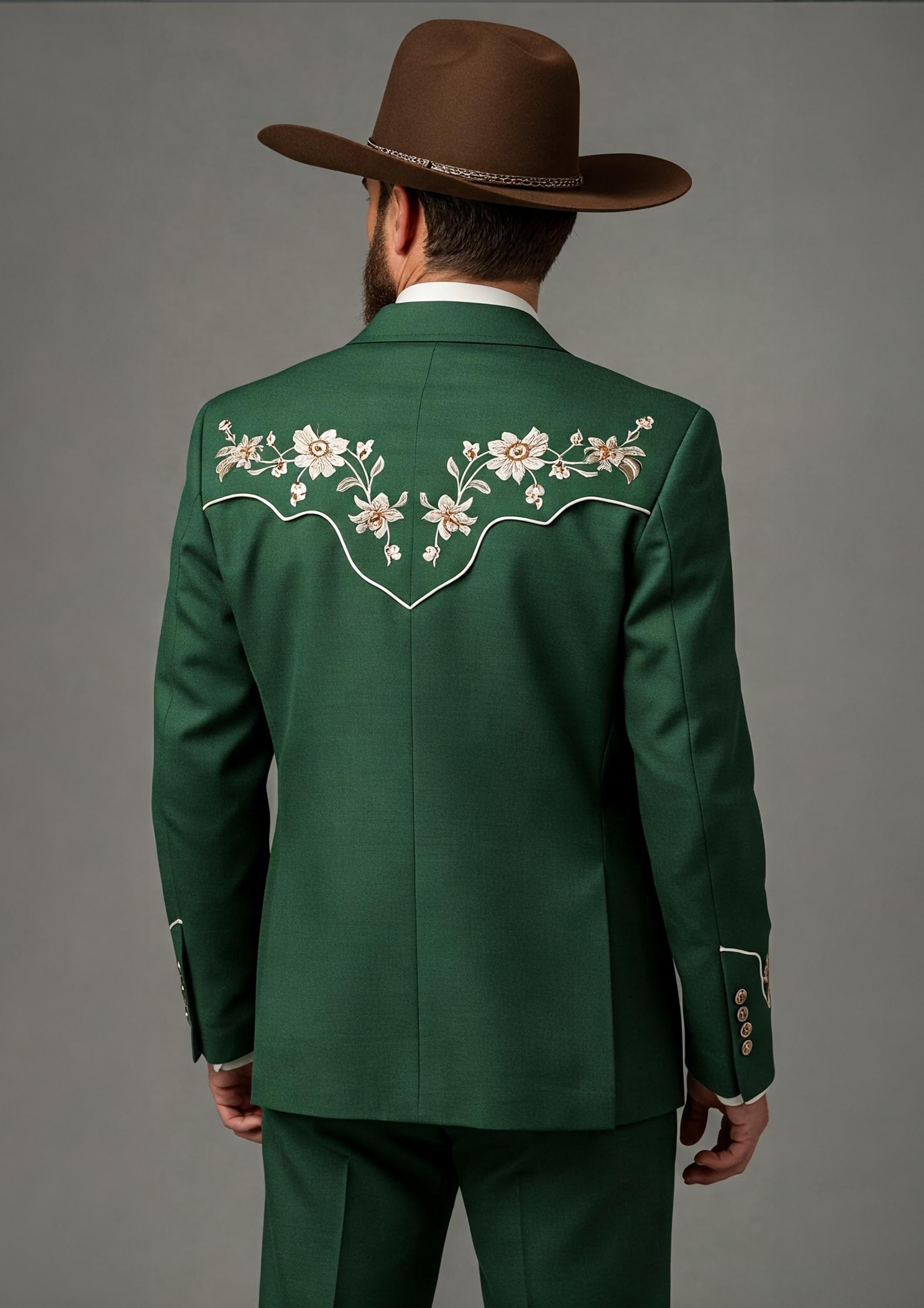 Custom Forest Green Embroidered Western Suit: Superfine Fabric, Groom ...