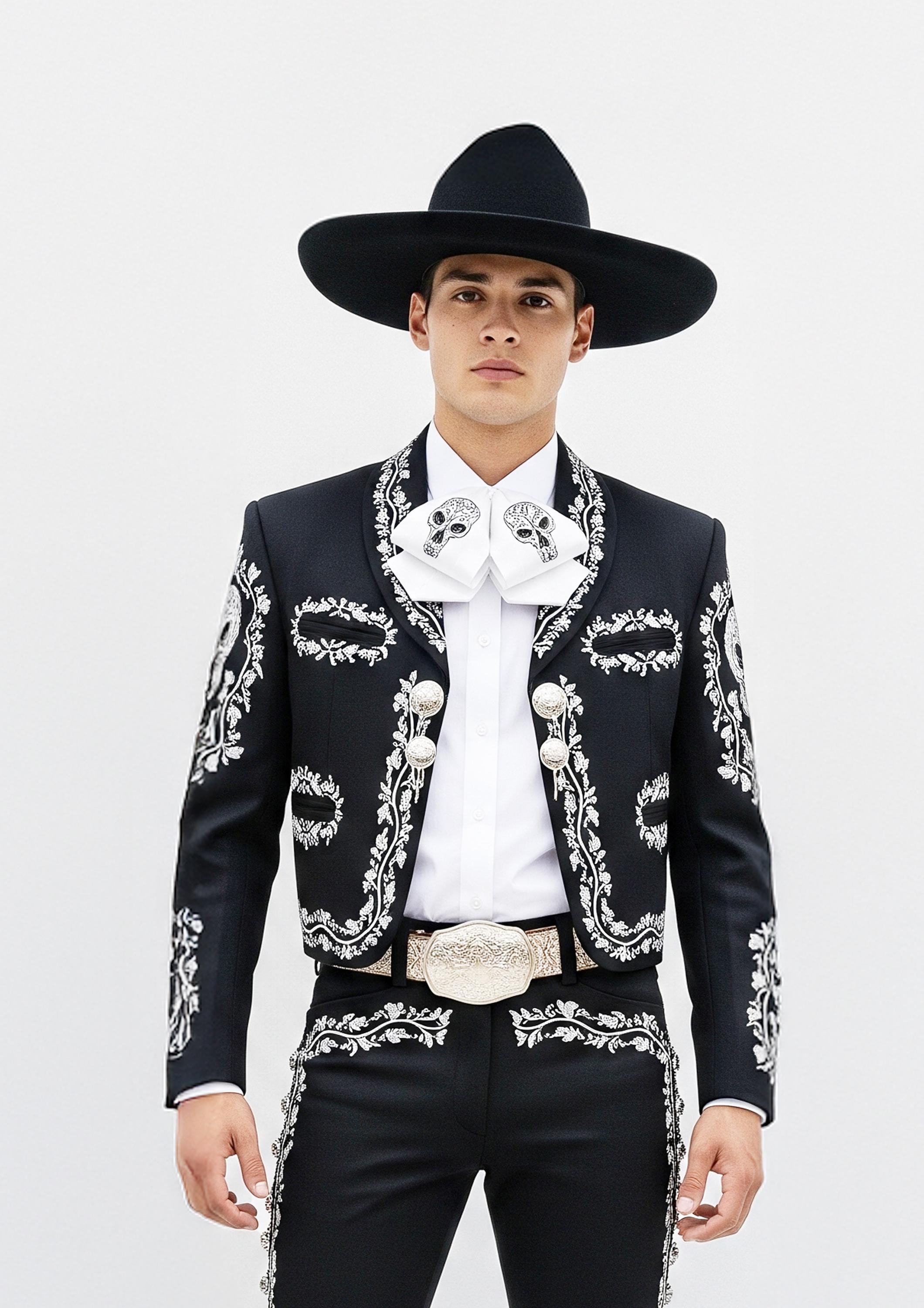 Men’s Black Charro Suit With Skull Embroidery – Mexican Mariachi ...