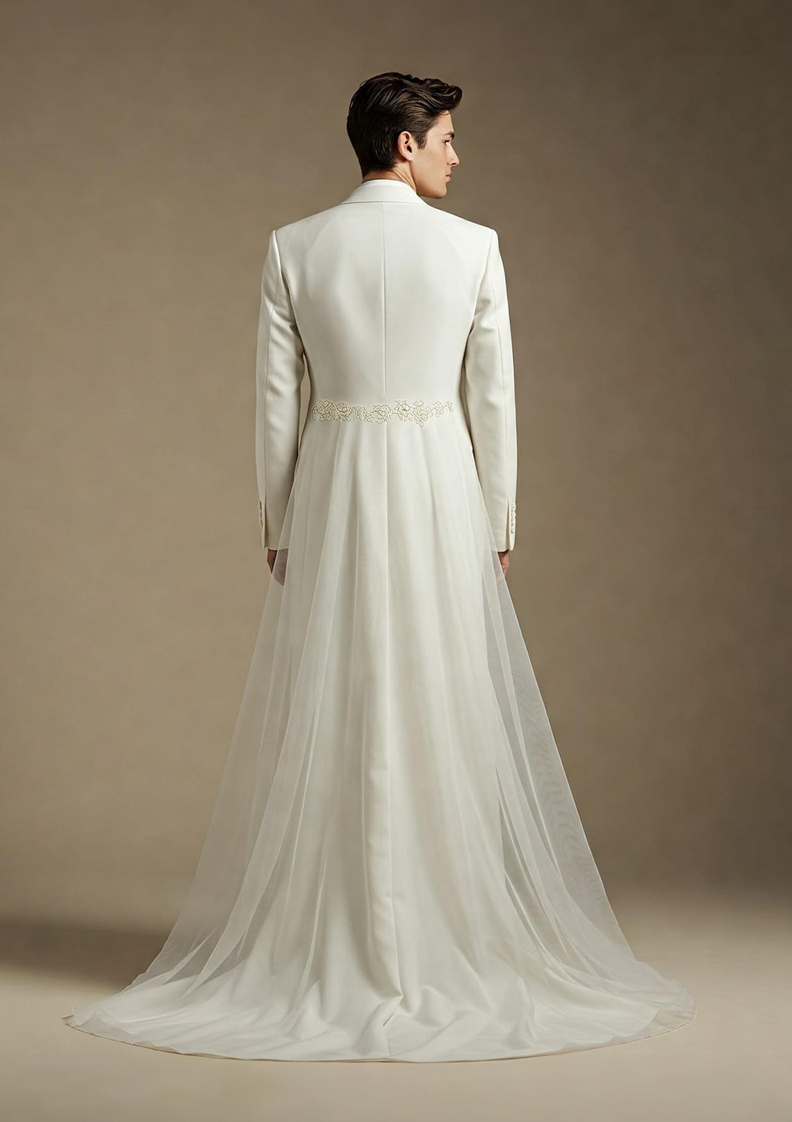 Men's White Wedding Suit: Detachable Lace Veil, Sleeveless Jacket - Etsy
