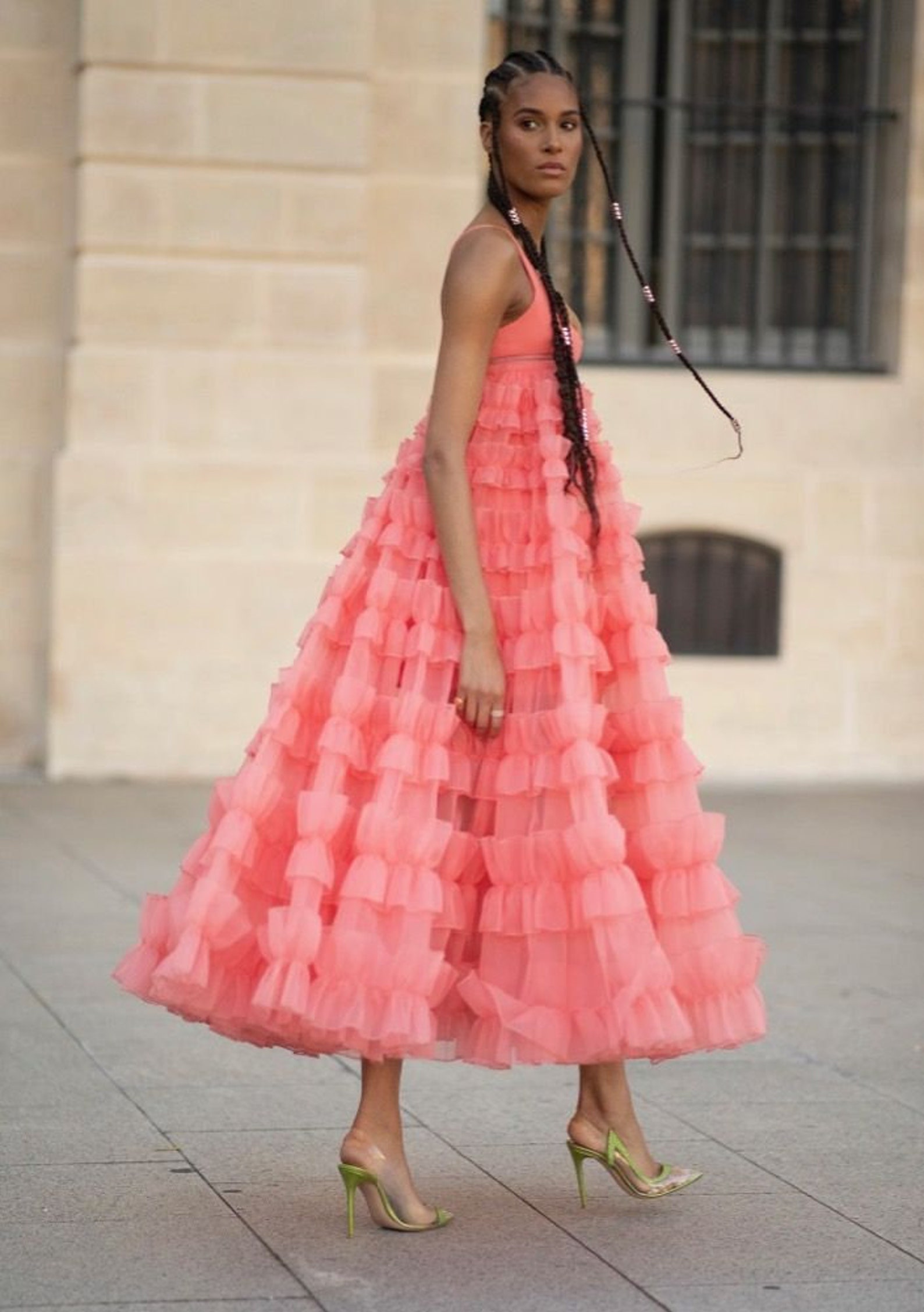 Women's Pink Ruffled Organza Dress With Empire Waist, Wedding Guest ...