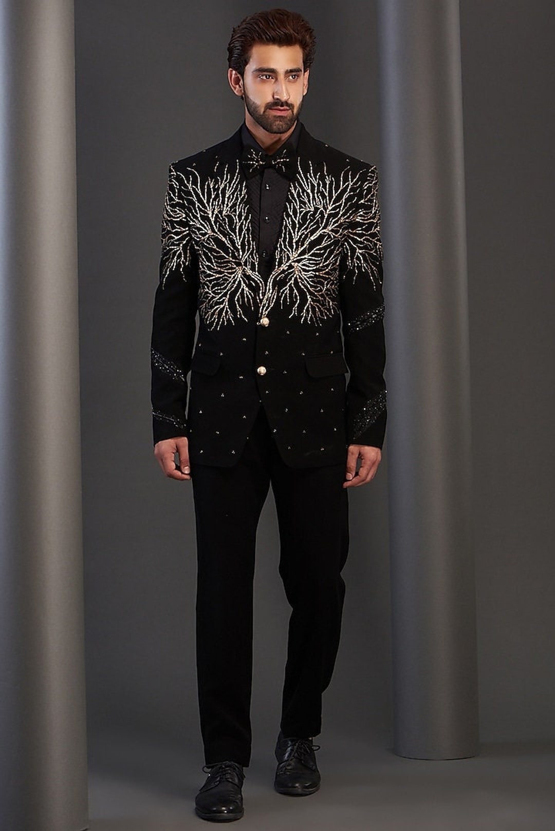 Men's Black Embroidered Suit Jacket | Luxury Wedding Formal Attire ...