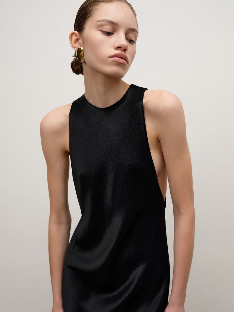 Black Python Satin Custom-made Floor Length Halter Neck Deep Deep Arm ...