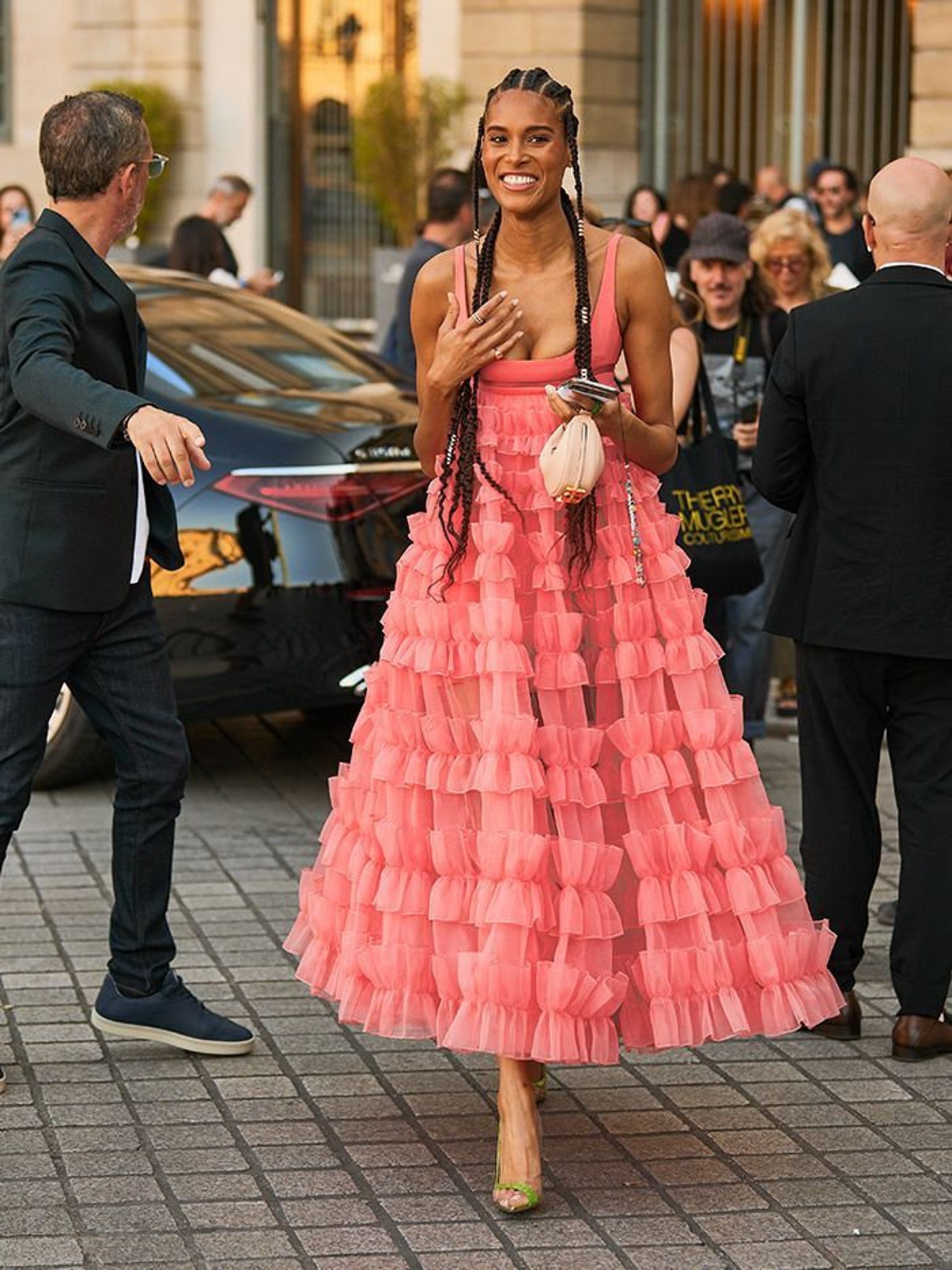 Women's Pink Ruffled Organza Dress With Empire Waist, Wedding Guest ...