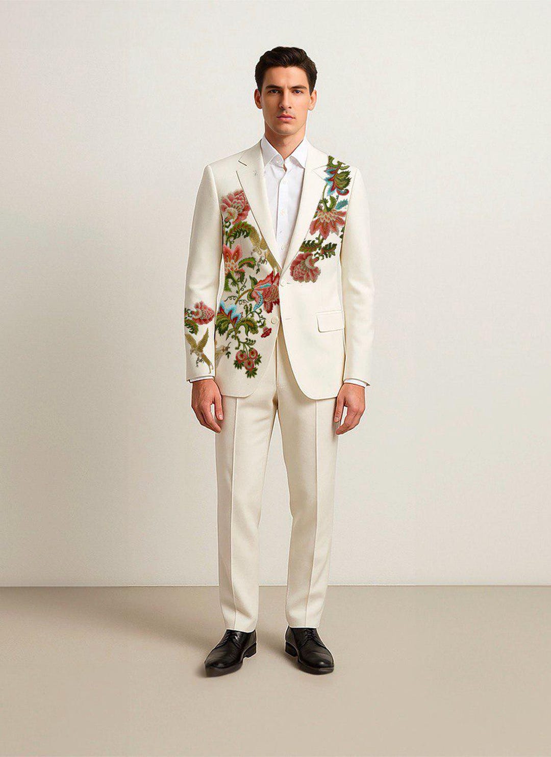 Cream White Western Wedding Suit: Floral Embroidered Formal Wear - Etsy