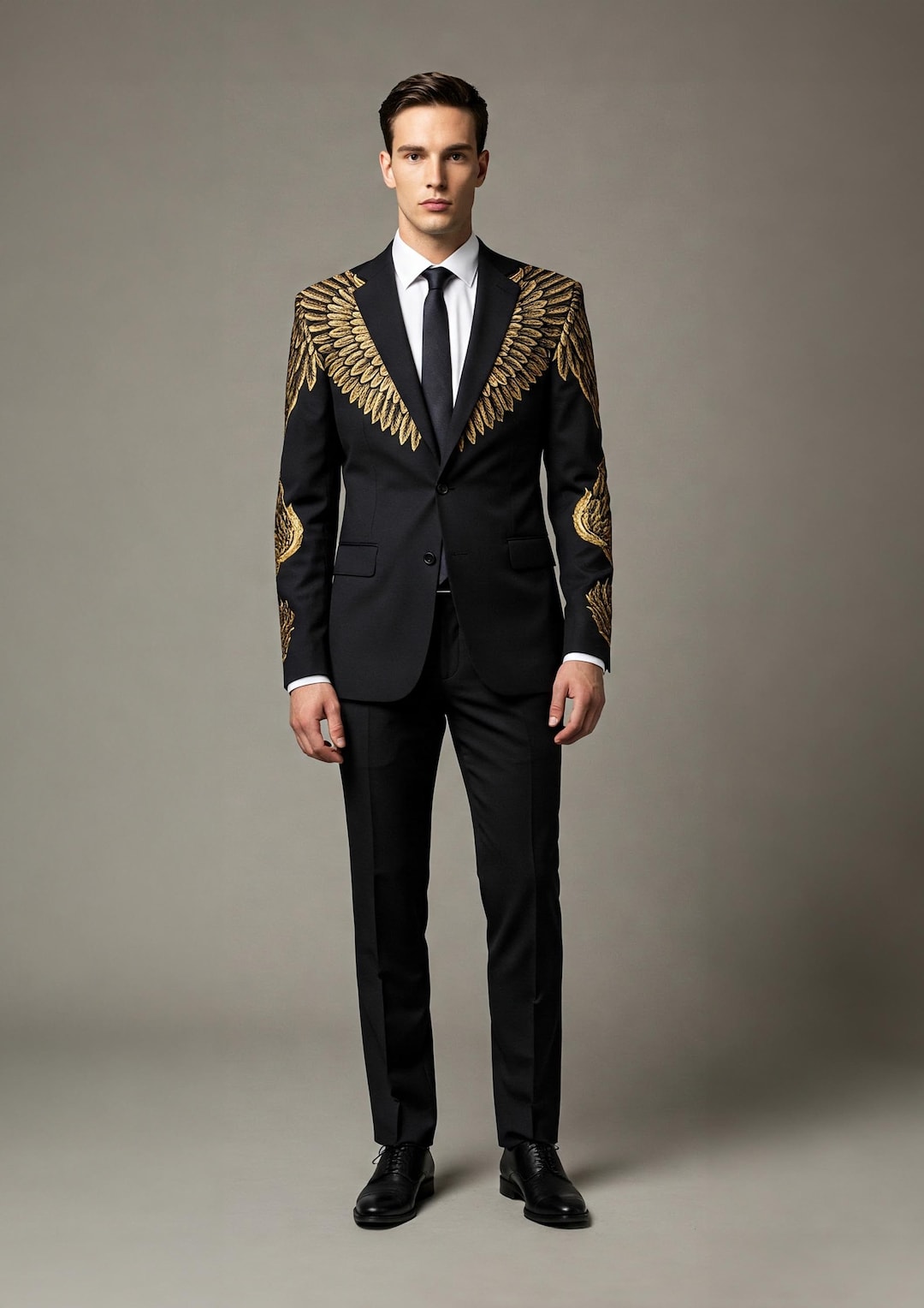 Men's Black Suit: Gold Embroidered Angel Wing Blazer - Etsy