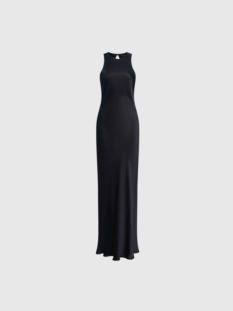 Black Python Satin Custom-made Floor Length Halter Neck Deep Deep Arm ...