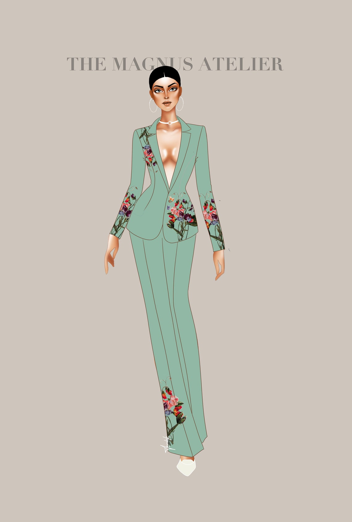 Personalized Women's Floral Embroidered 2 Piece Suit Notch Lapel ...