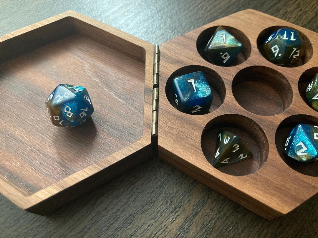 Engraved Walnut Dice Box: Hexagon RPG Dice Vault, Personalized - Etsy
