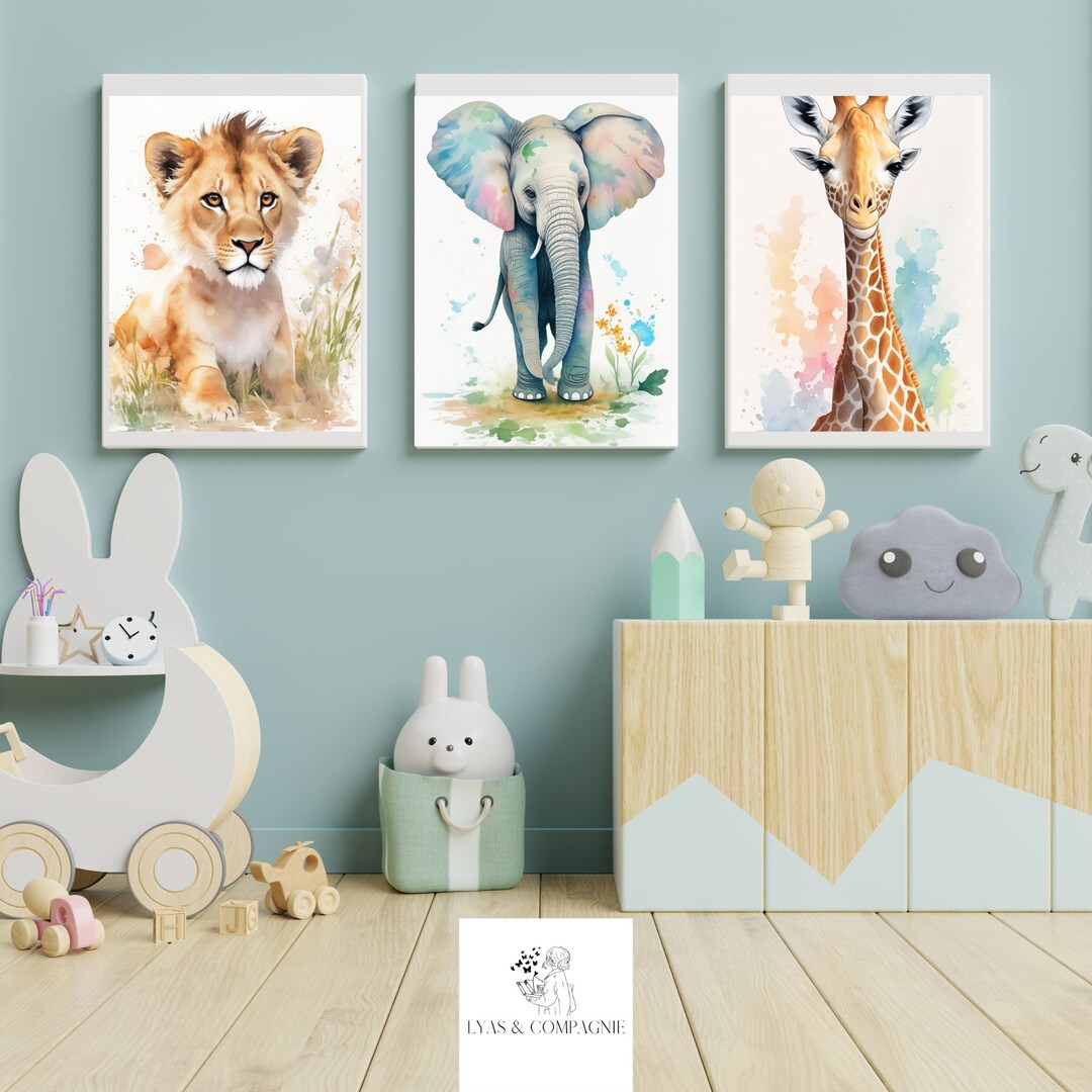 Watercolor Baby Safari Animals Set Choose Your Size - Etsy