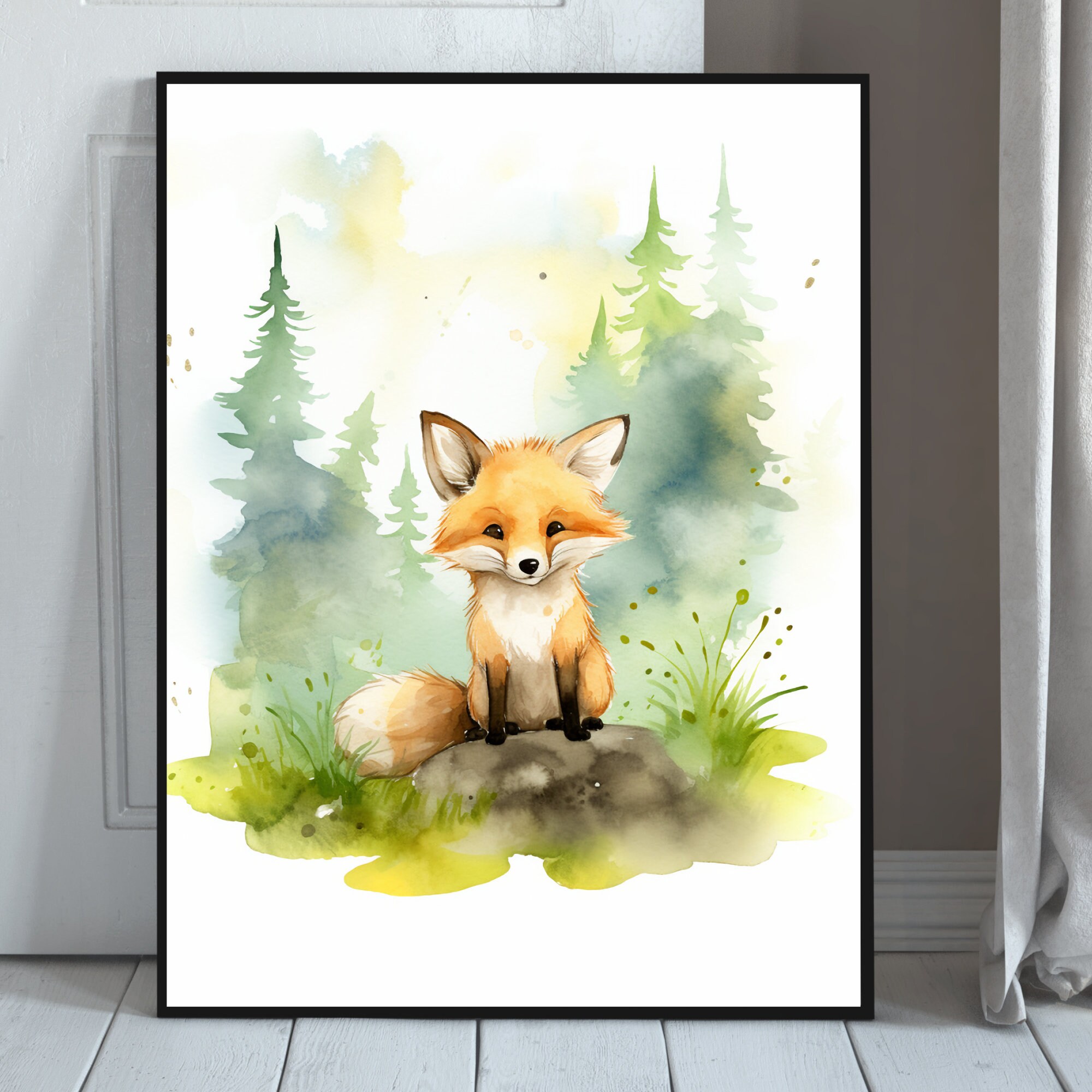 Fox Poster, Nursery Decor, Playful Fox Watercolor Poster, Nursery Wall ...