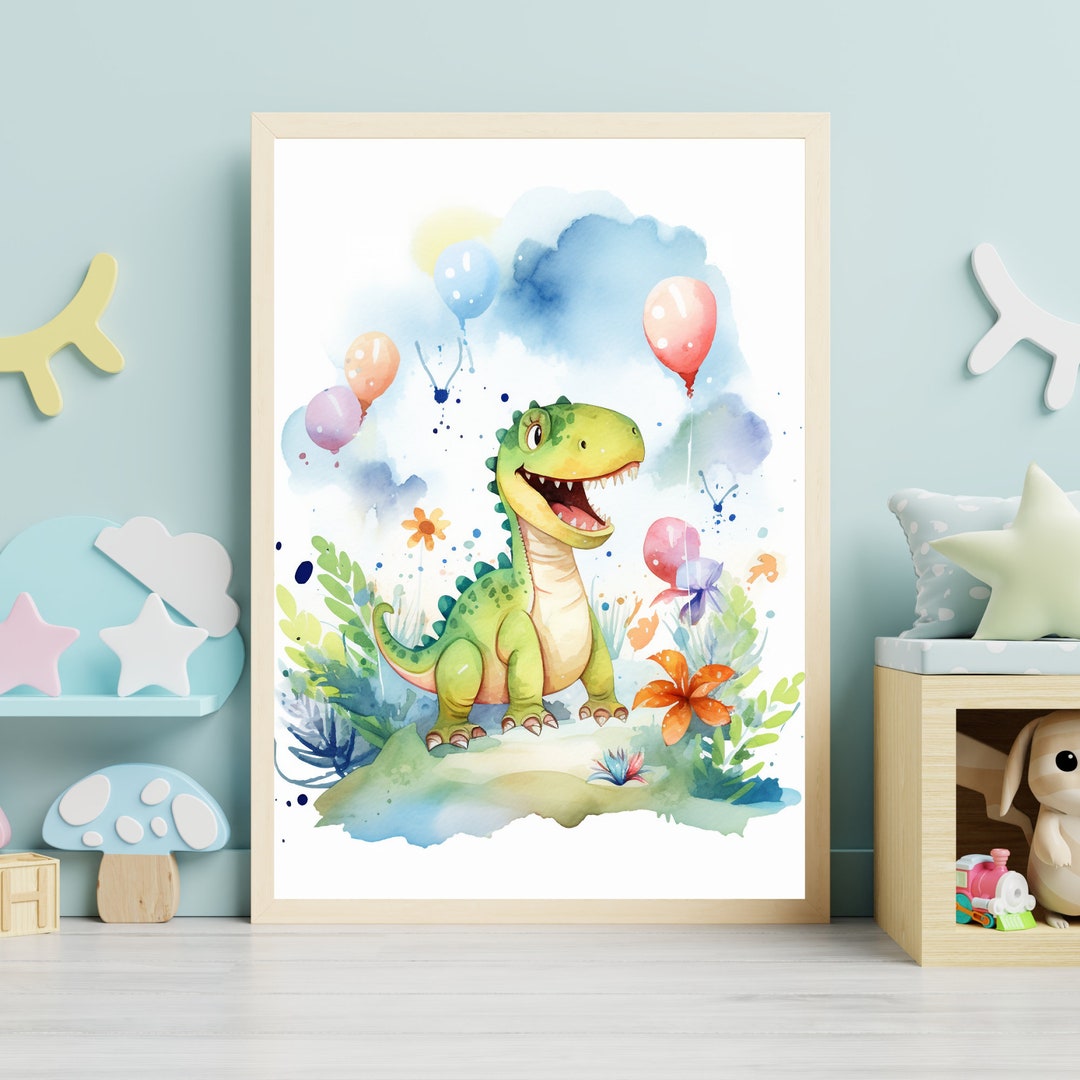 Dino Poster for Children's Room, Colorful Dinosaur Wall Picture ...