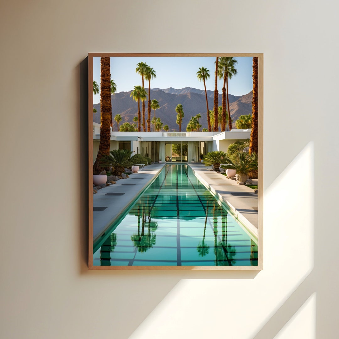 Mid-century Modern Poolside Art Poster: Vintage Style, Palm Trees ...