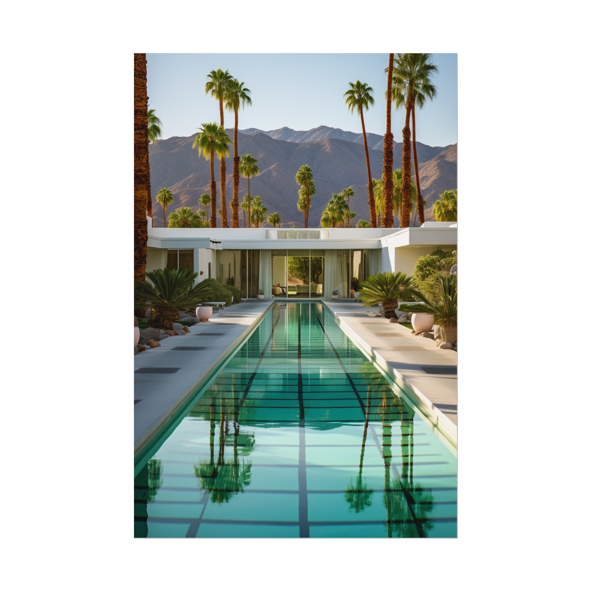 Mid-century Modern Poolside Art Poster: Vintage Style, Palm Trees ...