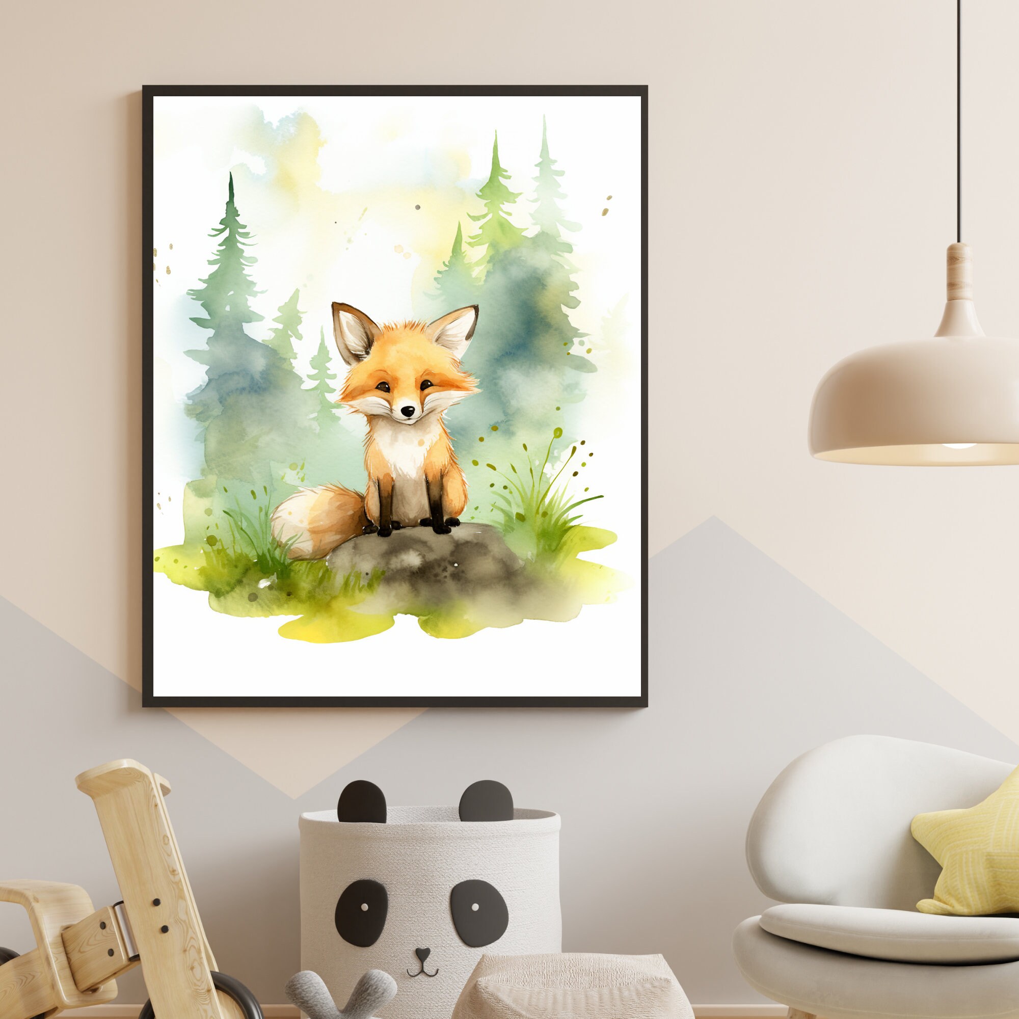 Fox Poster, Nursery Decor, Playful Fox Watercolor Poster, Nursery Wall ...