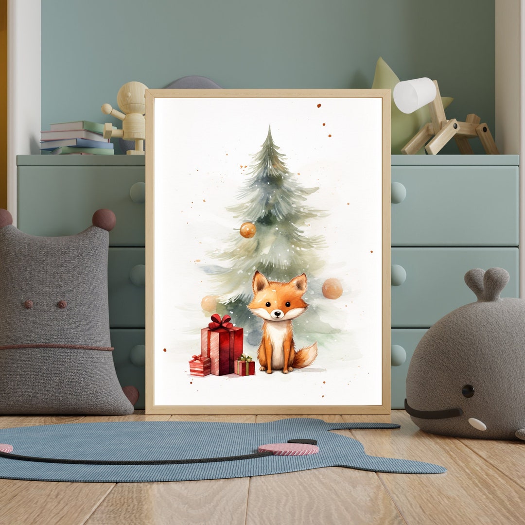 Nursery Holiday Wall Decor, Christmas Fox Poster, Adorable Winter ...