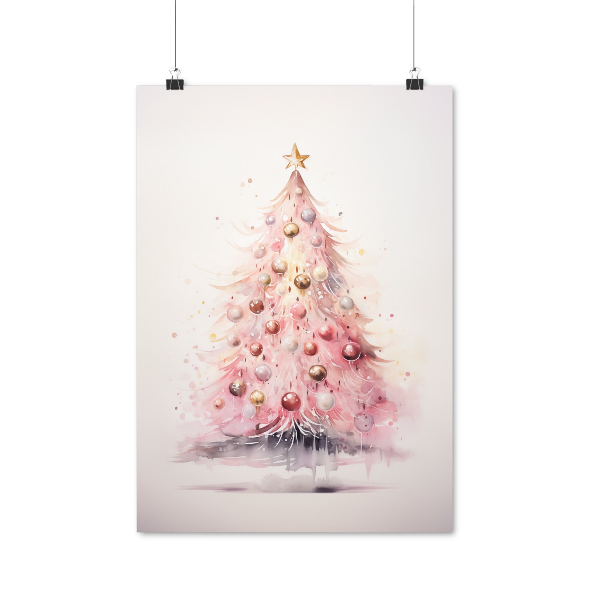 Pink Christmas Poster, Christmas Tree Wall Art, Pink Holiday Decor ...