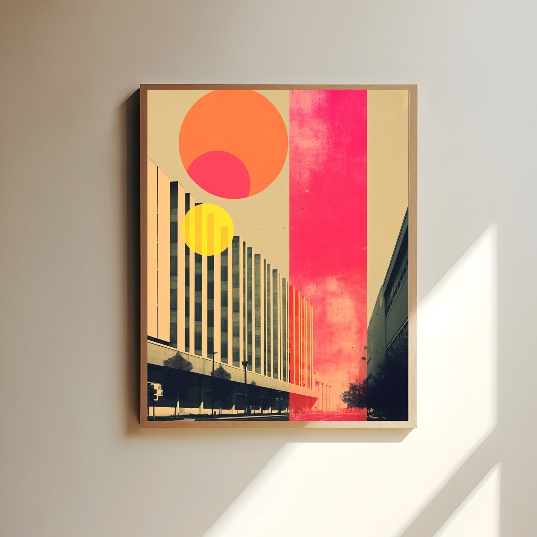 Modern Abstract Urban Poster, Bold Geometric Art, Retro Cityscape ...
