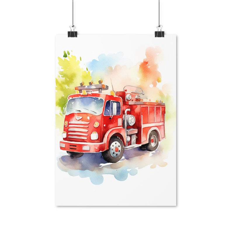 Fire Engine Watercolor Poster, Fire Department Art, Fire Department ...