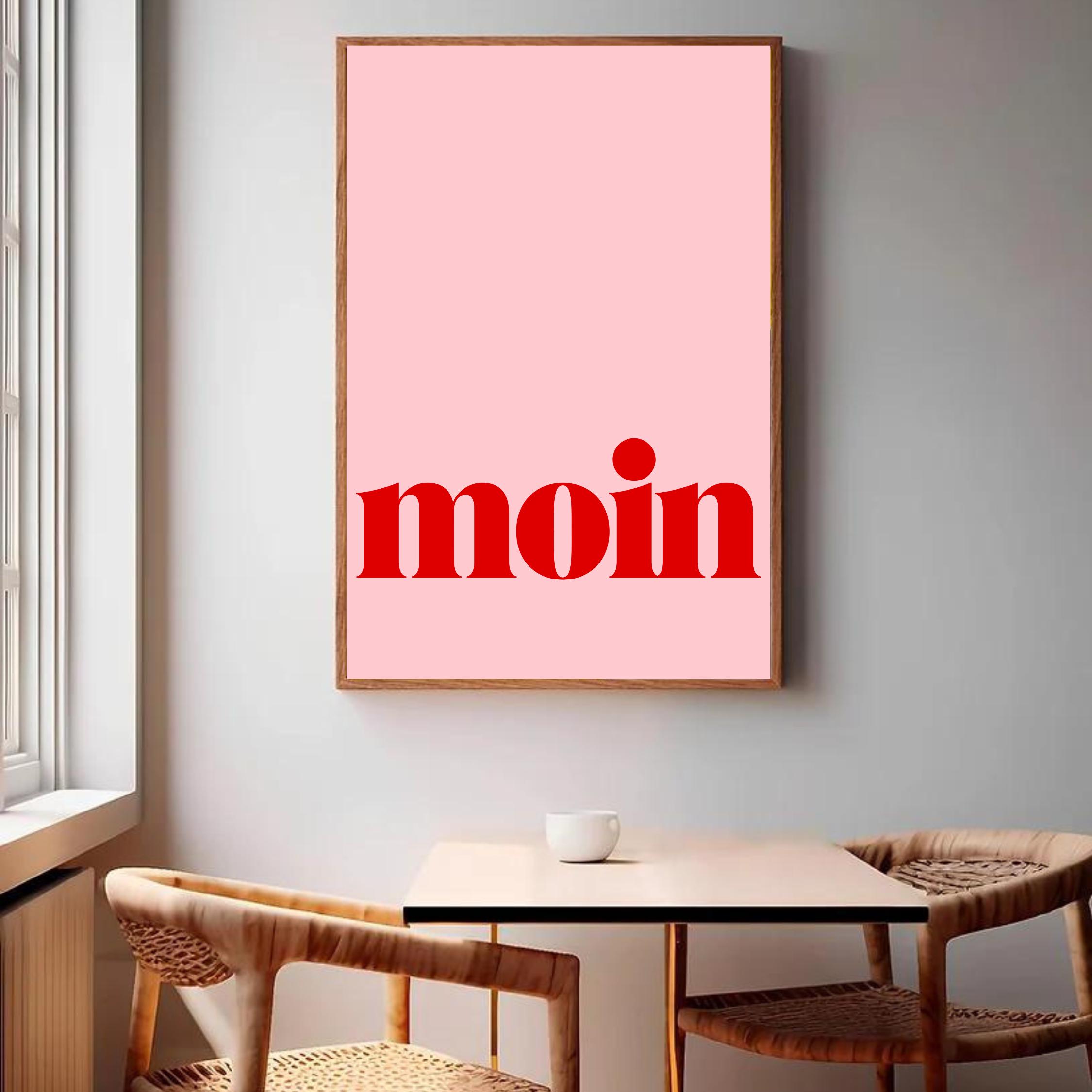 Pink "moin" Poster, Minimalist "moin" Poster, North German Greeting ...