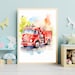 Fire Engine Watercolor Poster, Fire Department Art, Fire Department ...