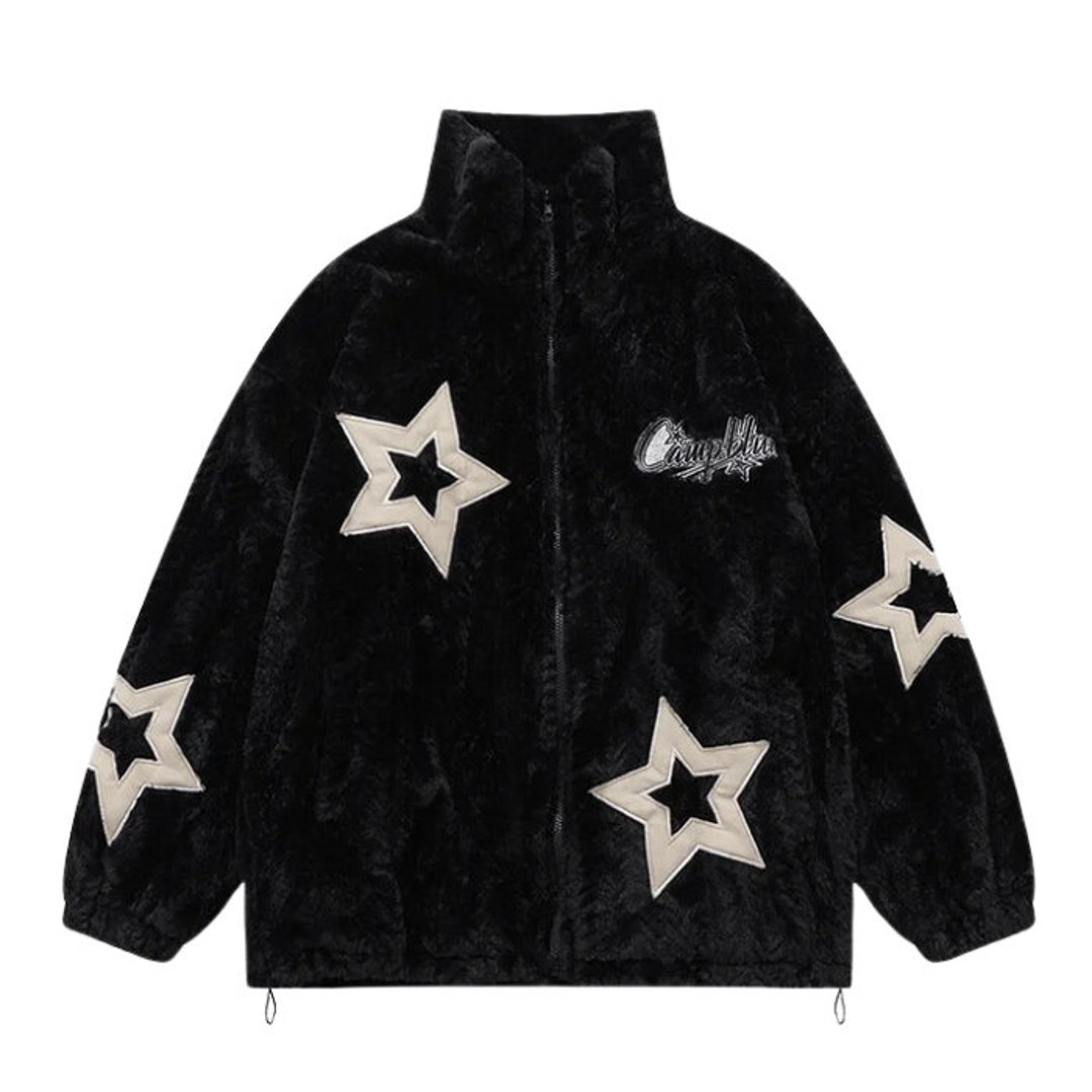 Star Embroidered Fleece Jacket, Vintage Jacket, Couple Jacket, Harajuku ...