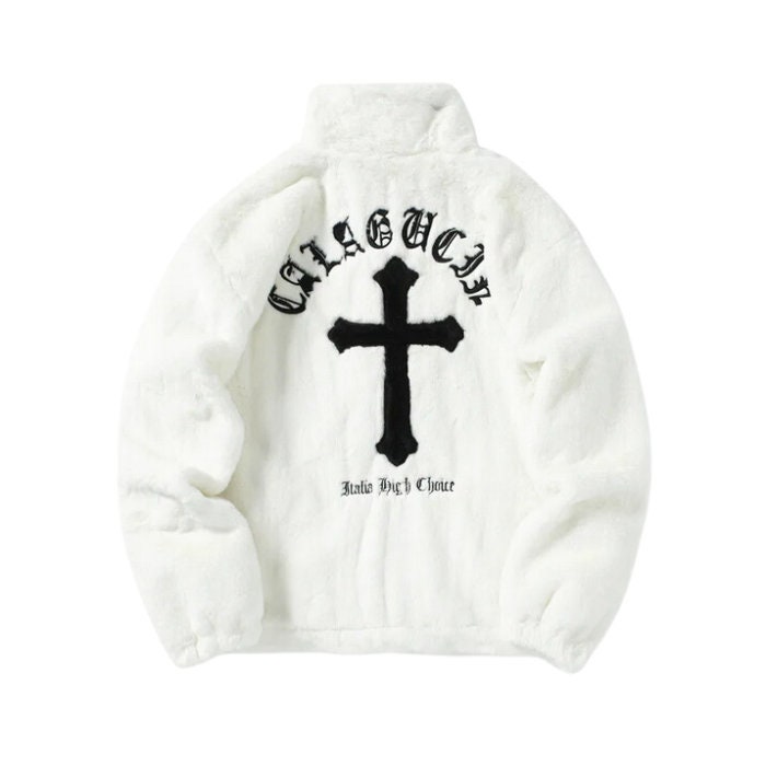 Cross Print Fleece Jacket, Hip Hop Style, Goth Clothes, Korean Fashion ...