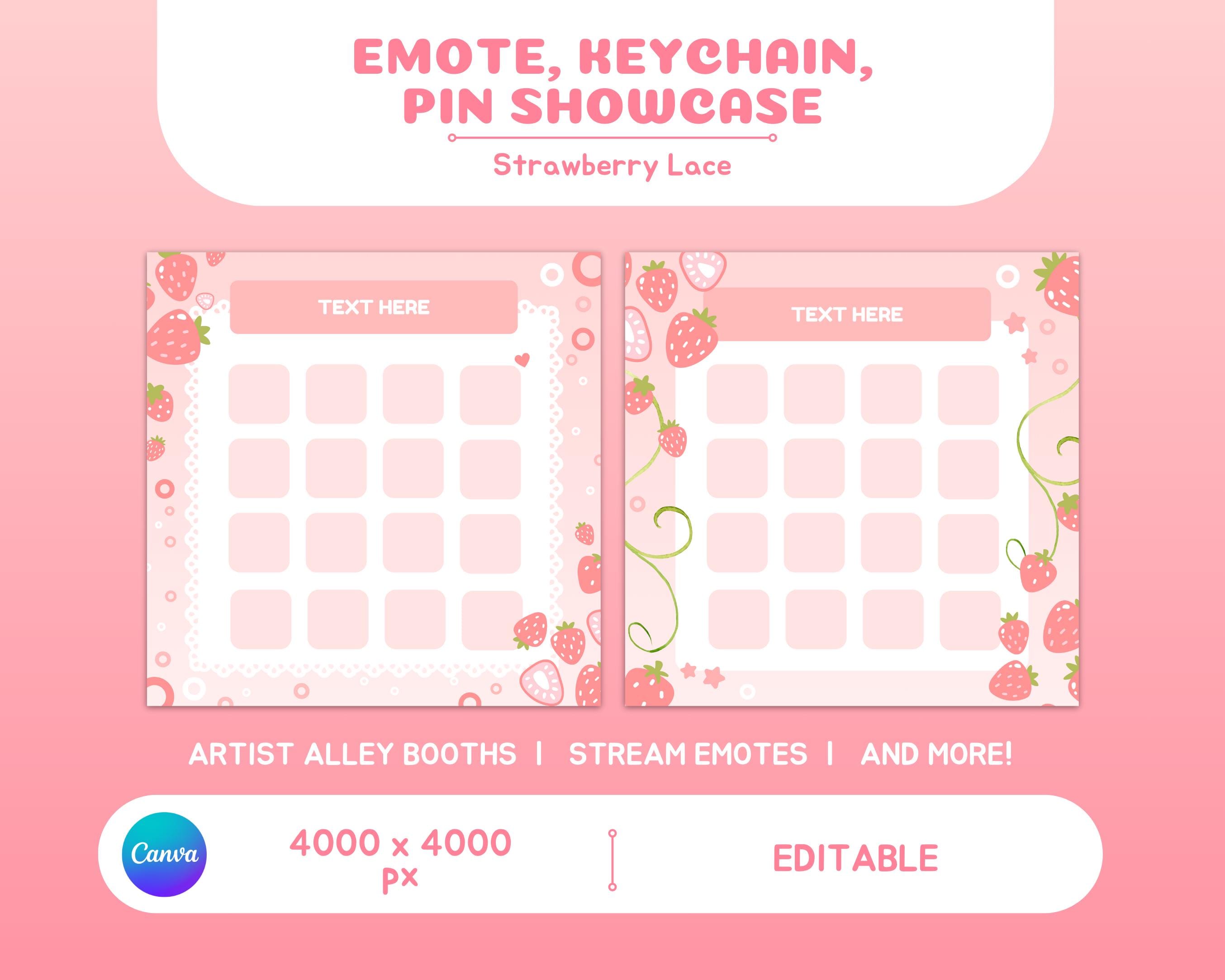 Pink Strawberry Emote Keychain Pin Display Artist Alley Twitch (canva ...