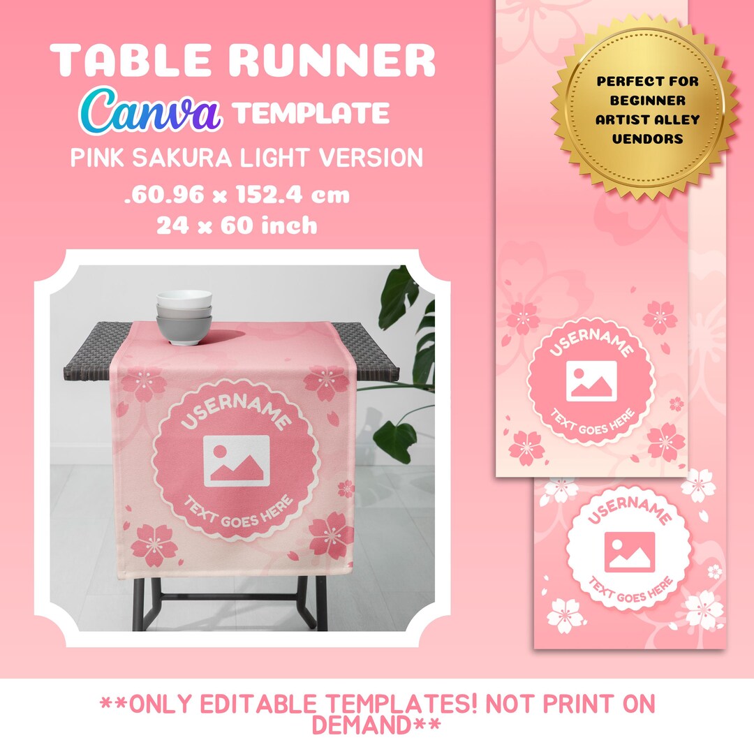 Pink Sakura Table Runner Template, Artist Alley Booth Display Starter ...