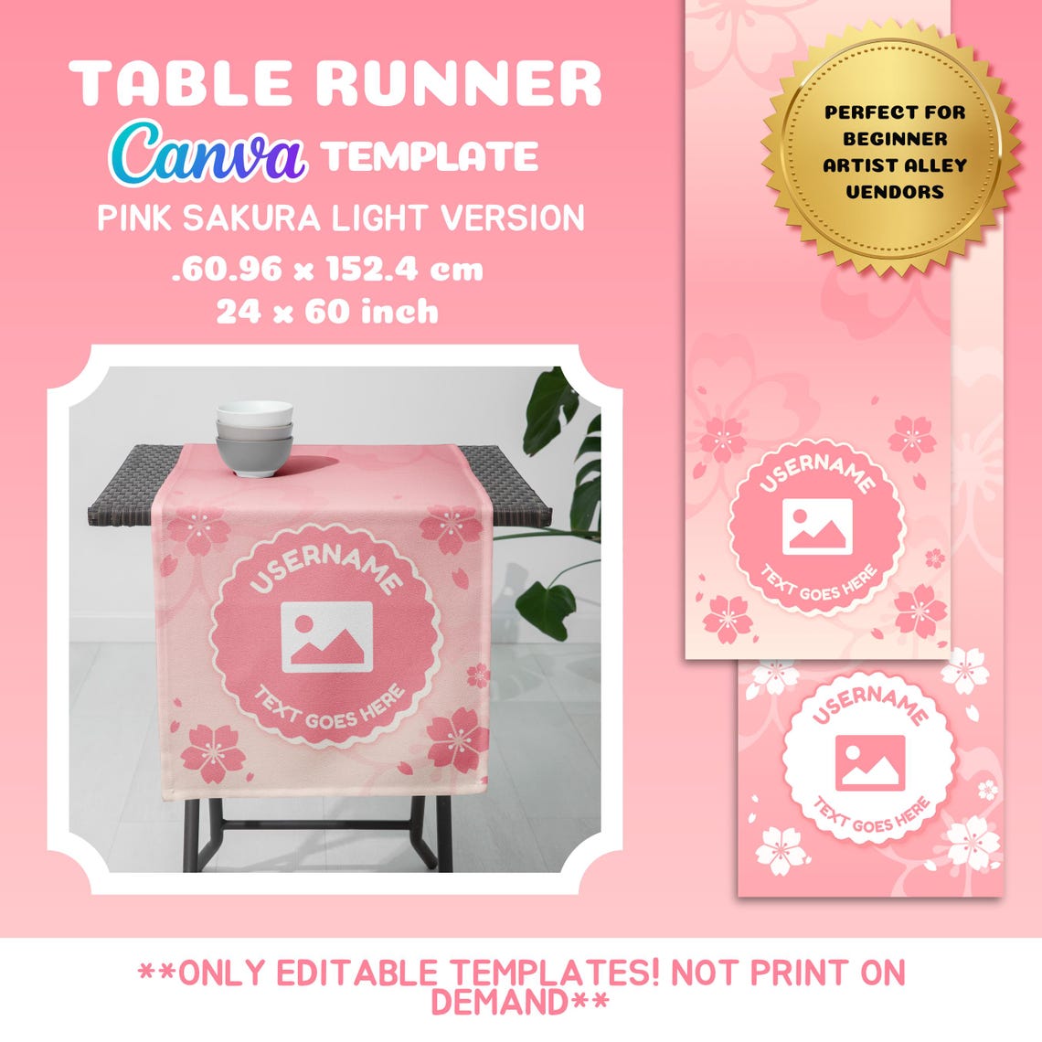 Artist Alley Table Runner Template Pink Kawaii Sakura Round Logo ...