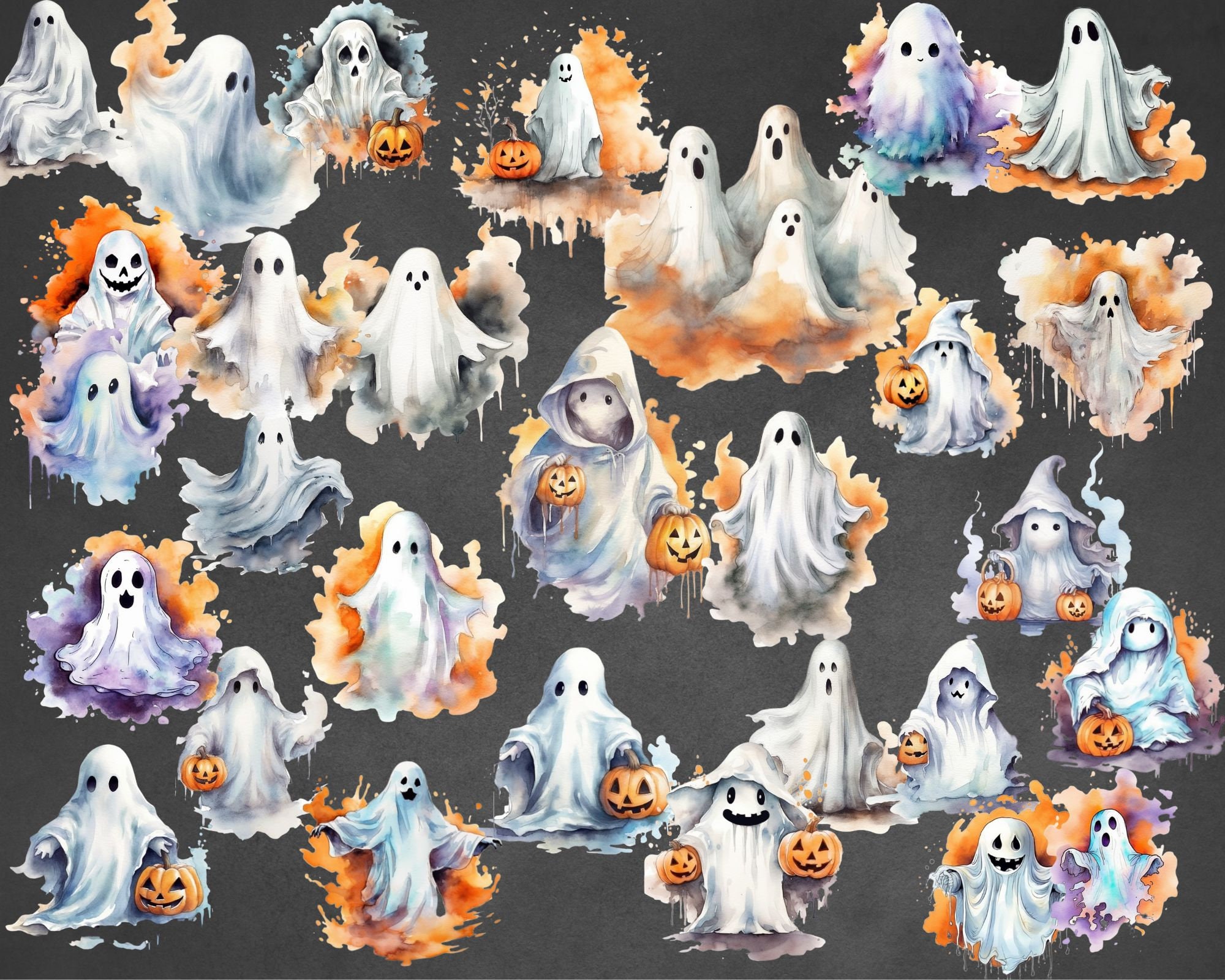 Ghost Clipart Fall Halloween Clipart 29 PNG Designs - Etsy