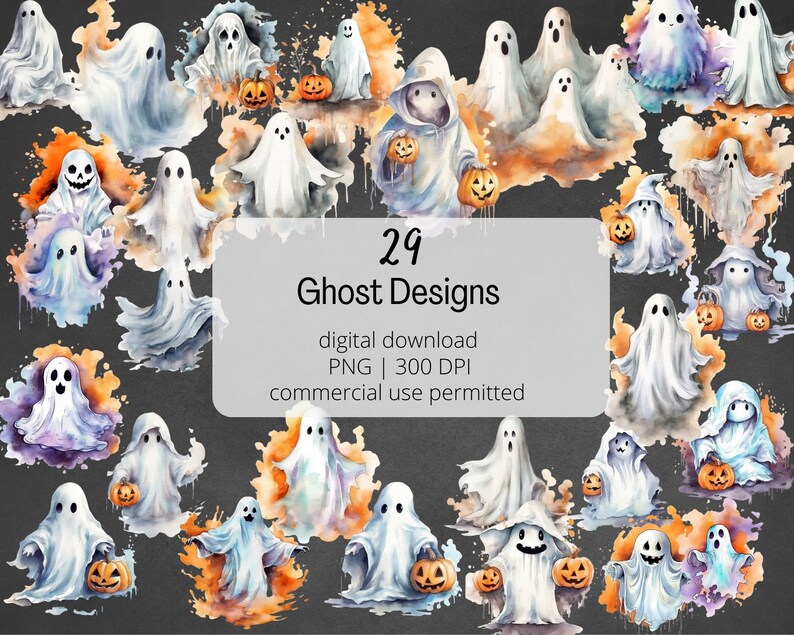 Ghost Clipart Fall Halloween Clipart 29 PNG Designs - Etsy