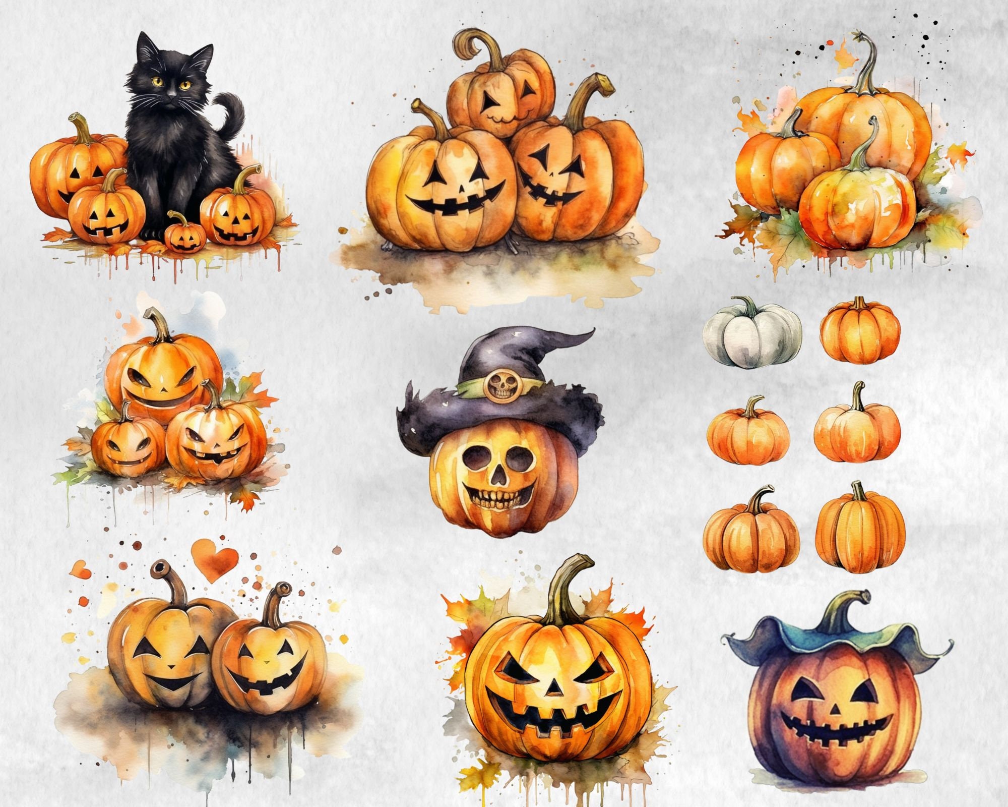 Pumpkin Clipart Fall Halloween Clipart 25 PNG Designs - Etsy