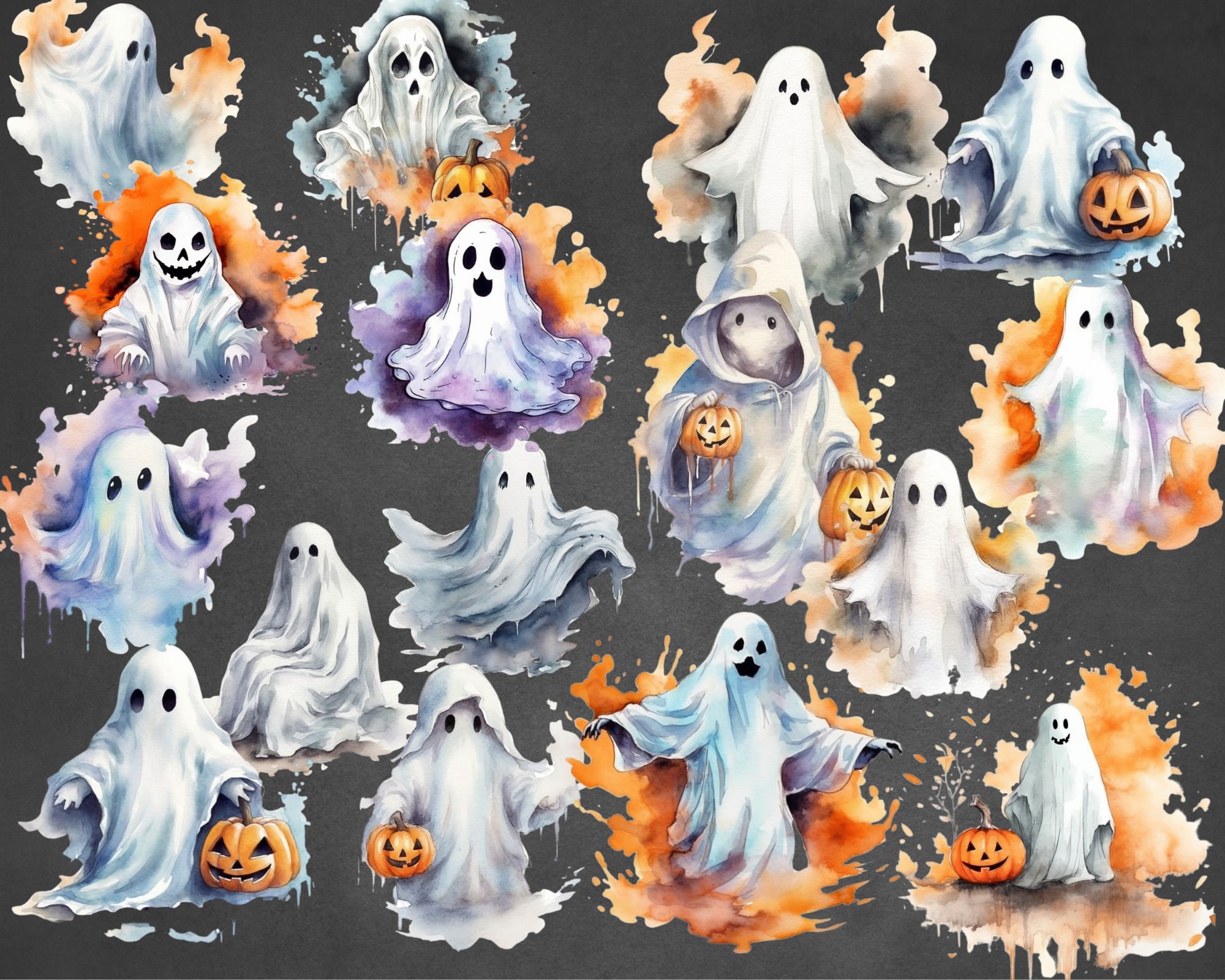 Ghost Clipart Fall Halloween Clipart 29 PNG Designs - Etsy