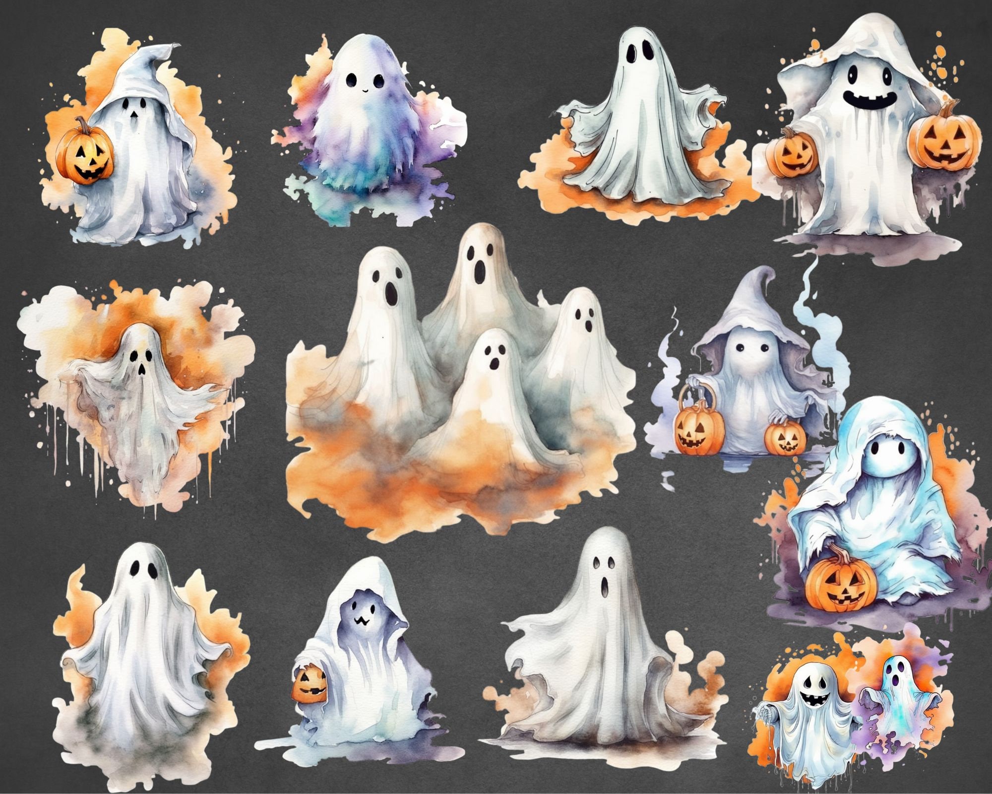 Ghost Clipart Fall Halloween Clipart 29 PNG Designs - Etsy