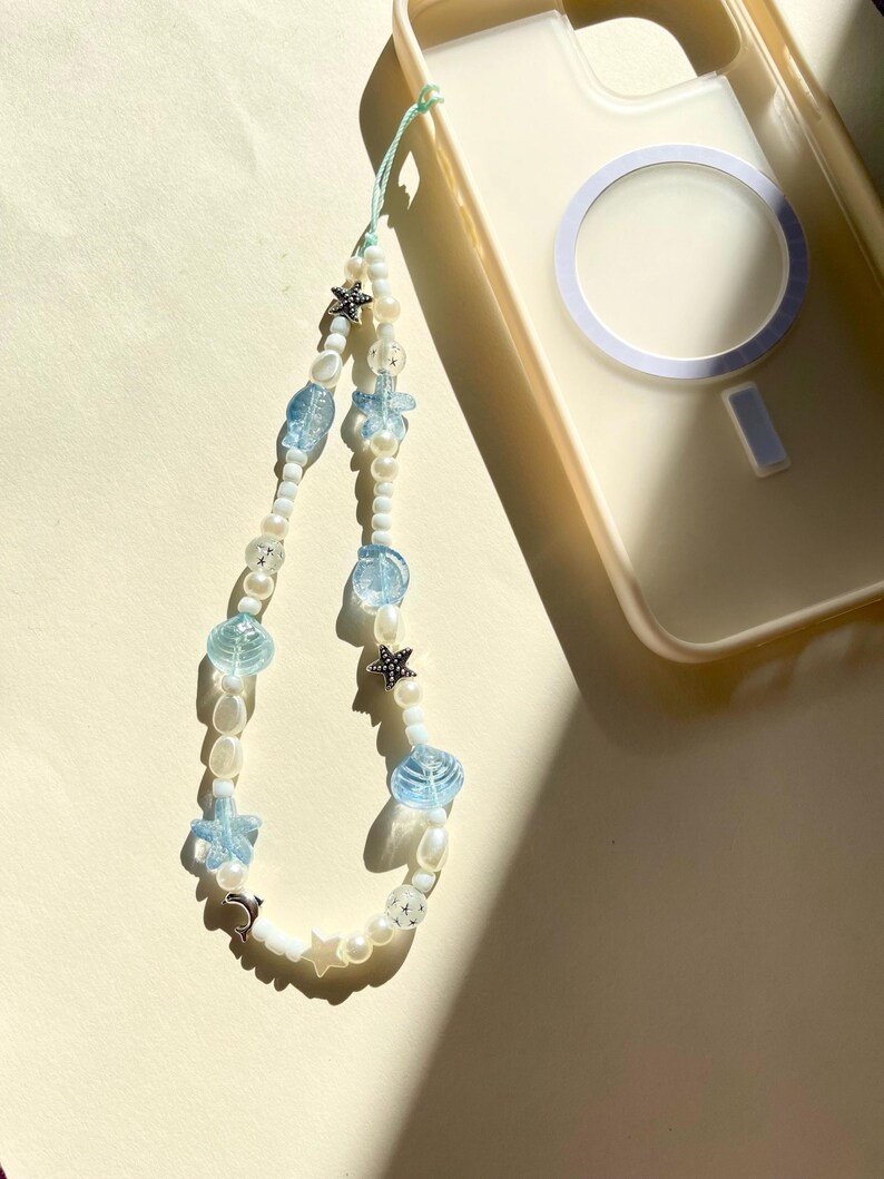 By the Seashore Beaded Wrist Strap | Handmade Ocean-themed Glass and ...