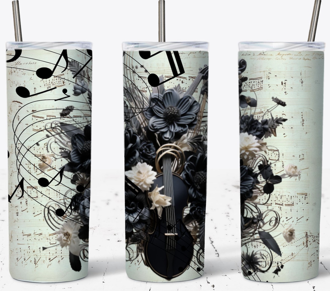 Music Note Tumbler Wrap, Music Wrap for Tumbler, Vintage Flowers PNG ...