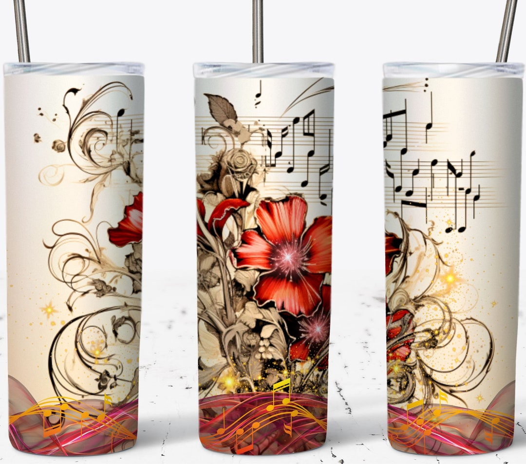 Music Note Tumbler Wrap, Music Wrap for Tumbler, Vintage Flowers PNG ...