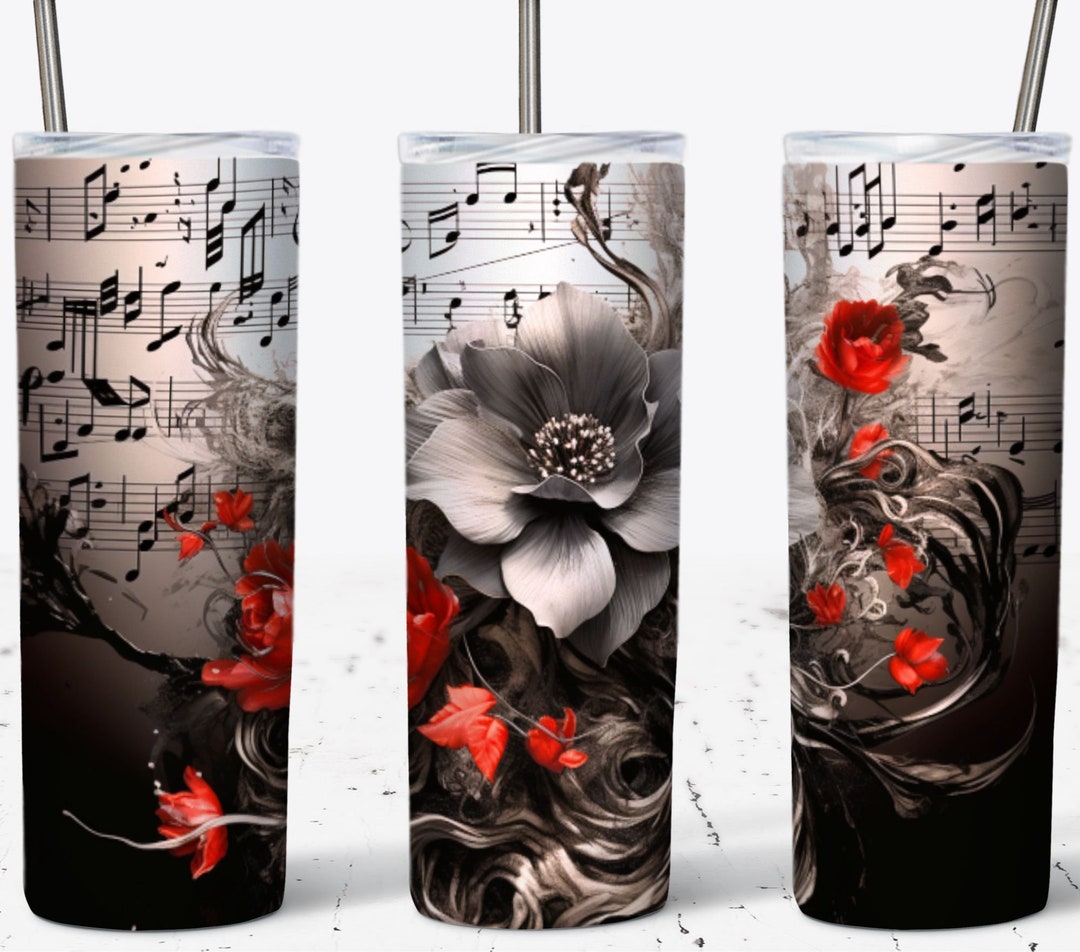 Music Note Tumbler Wrap, Music Wrap for Tumbler, Black Flowers PNG ...