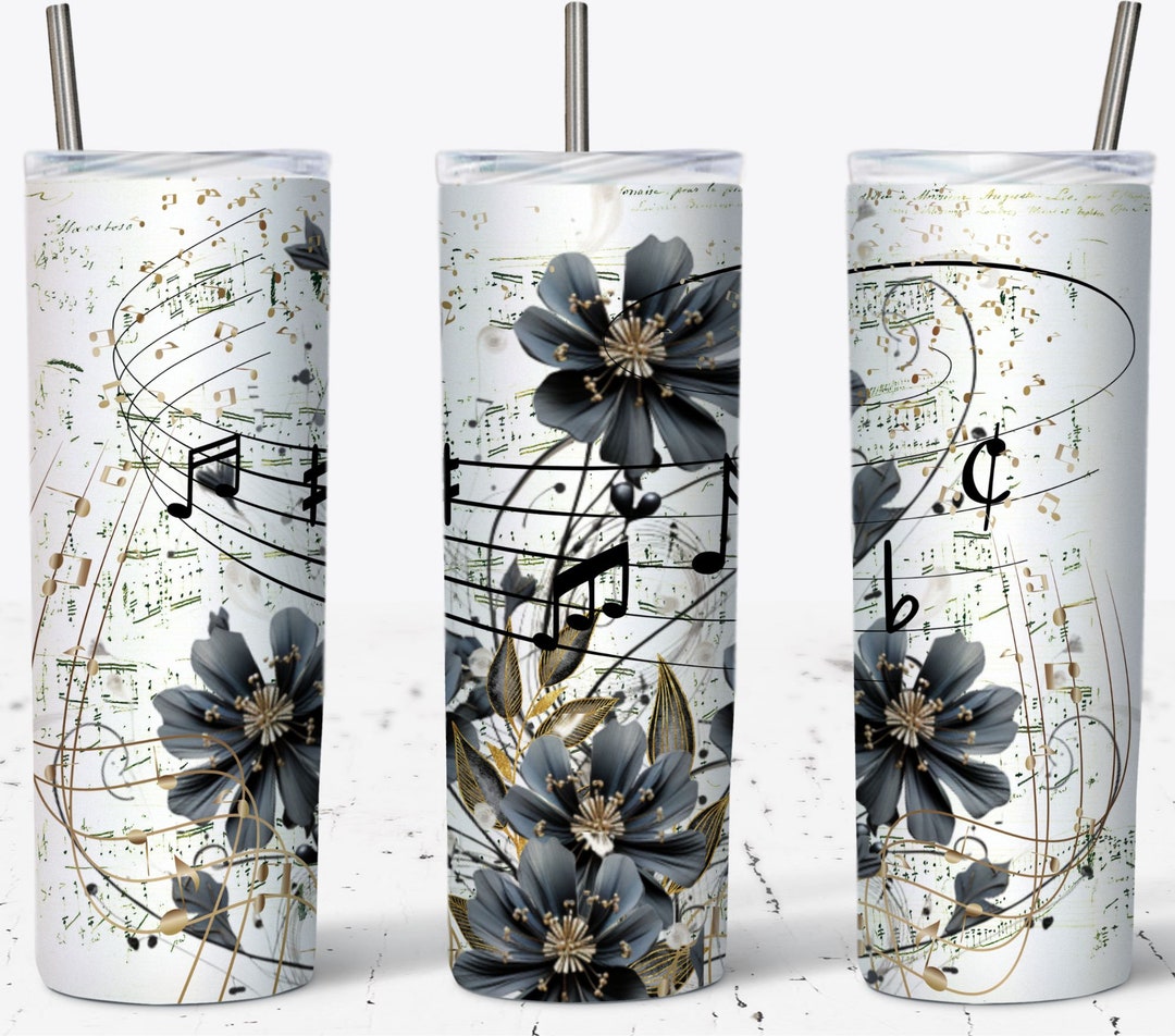 Music Note Tumbler Wrap, Music Wrap for Tumbler, Vintage Flowers PNG ...