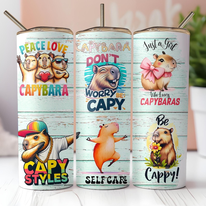Positive Quotes Capybara Wrap Png 20oz Don't Worry Be Capy Tumbler Wrap ...